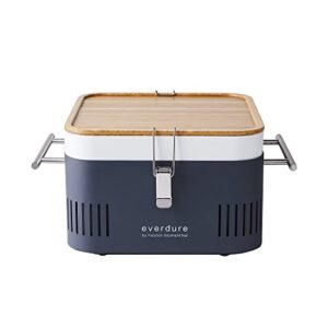 everdure cube portable charcoal grill, tabletop bbq, perfect tailgate, beach, patio, or camping grill, lightweight & compact small grill with preparation board & food storage tray, graphite