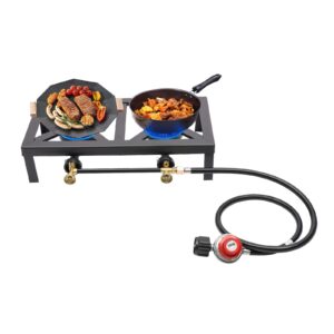 double propane burner, 2 burner outdoor portable propane stove gas cooker, camping stove with detachable stand legs, outdoor cooking stove for backyard cooking camping home brewing canning