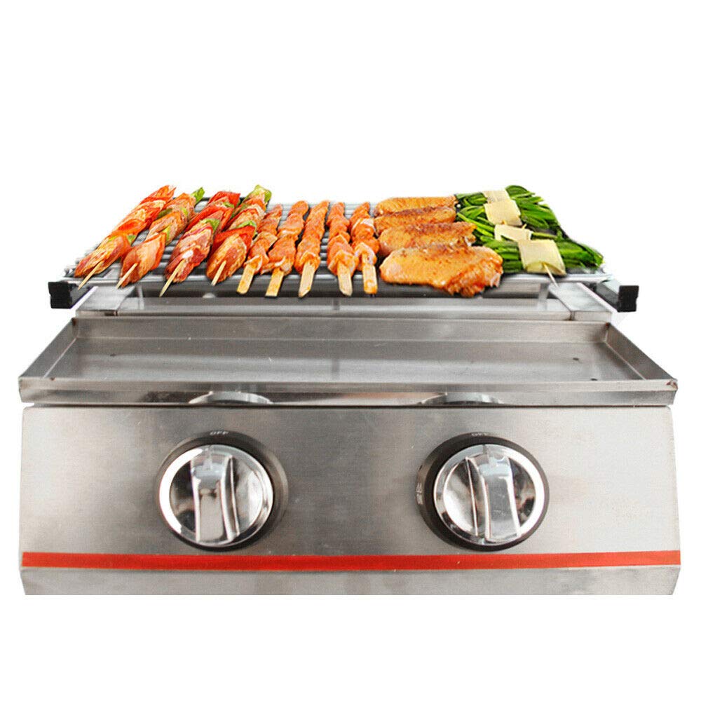 Smokeless Grill Indoor Tabletop LPG Grill Height Adjustable 2 Burners BBQ Stove Compact Protable Small Grill, 13.9"x16.53"x7.67",Stainless Steel Barbeque Stove Grill for Paties,RV Trip etc. (2 Burners)