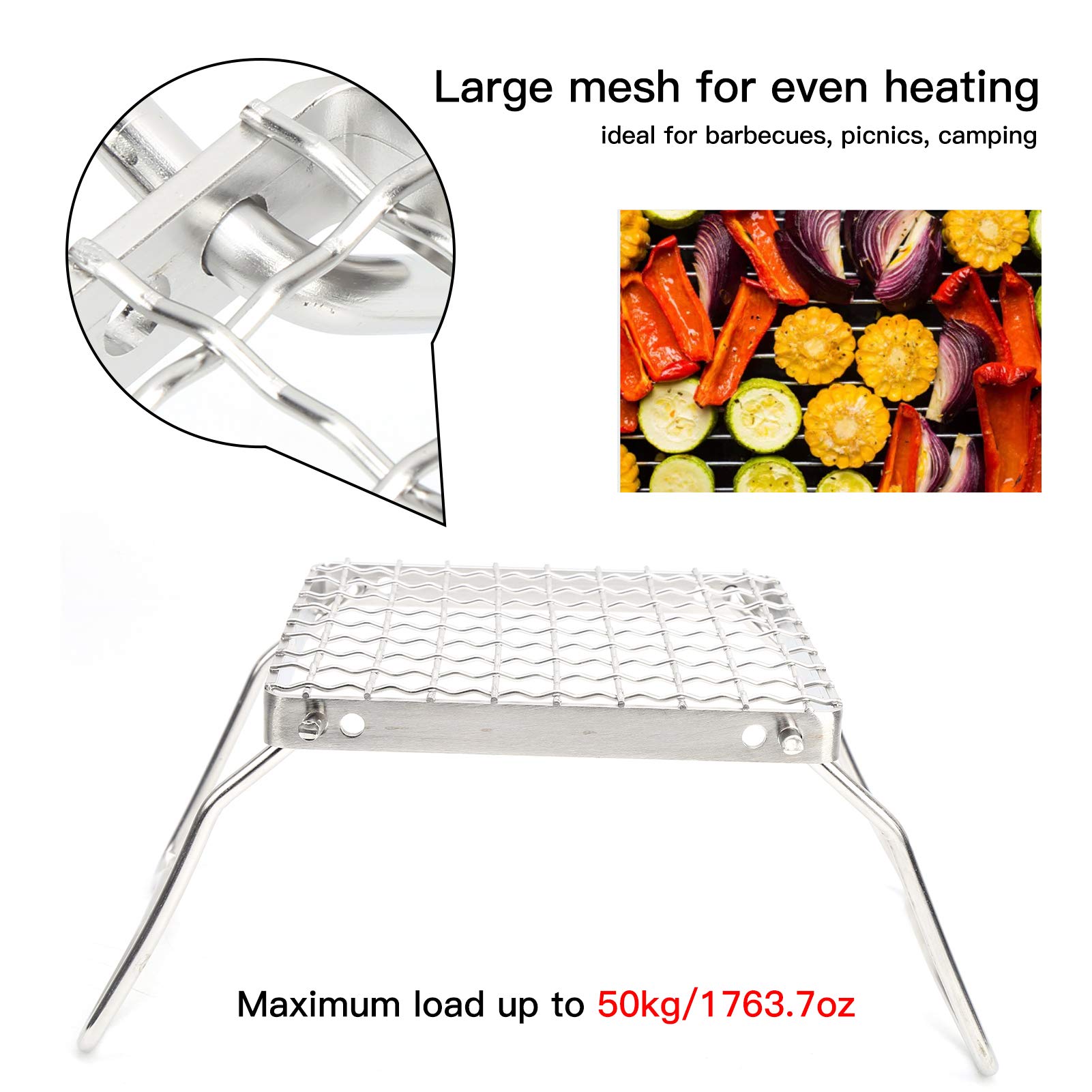 Portable Camping Grill Folding Grill Campfire Grill, 304 Stainless Steel Outdoor Grill Camping Cooking Portable Grill -Mesh Campfire Skillet Camp Grill with Carry Bag, for Barbecues/Picnics/Camping