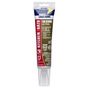 white lightning w21101005 silicone ultra kitchen & bath sealant, clear, 5.3 fl. oz.