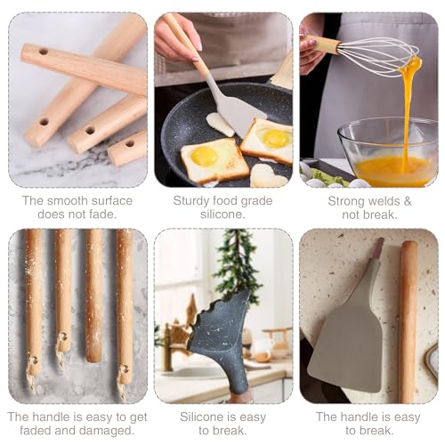 24 Pcs Kitchen Cooking Utensils Set,446°F Heat Resistant Non-Stick Silicone Kitchen Utensil Set With Wooden Handles and Holder,Kitchen Gadgets for Cookware,Kitchen Accessories,Khaki