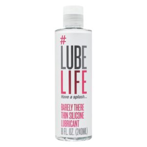 lube life barely there thin silicone-based, long lasting, water resistant, personal lubricant for men, women and couples, 8 oz