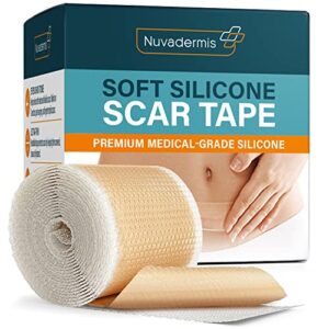 nuvadermis silicone scar tape for surgical scars - 120" x 1.5" roll - extra long scar sheets for c-section, tummy tuck, keloid, and surgical scars - reusable medical grade silicone scar tape - 1 pack