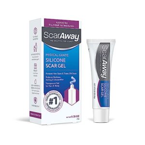 scaraway silicone scar gel, helps improve size, color & texture of hypertrophic & keloid scars from injury, burns & surgery, water resistant, 10g (0.35 oz)