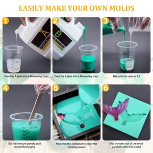 Silicone Molds Making Kit - 46oz Liquid Silicone Rubber for DIY Mold Making - Elastic 1:1 Mixing Ratio Fast Curing Green Molding Silicone for Casting, Resin Molds, Candle Molds, Soap Mold, Crafts