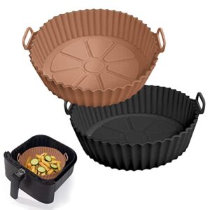 2 pack air fryer silicone liners pot for 3 to 5 qt, air fryer silicone basket bowl, replacement of flammable parchment paper, reusable baking tray oven accessories, brown+blk, (top 8in, bottom 6.75in)