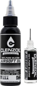 clenzoil airsoft oil | 100% silicone air gun oil & airsoft chamber lube | all purpose airsoft silicone oil lubricant for airsoft pistol & air rifle | 2 oz bottle & 0.5 oz needle oiler combo pack