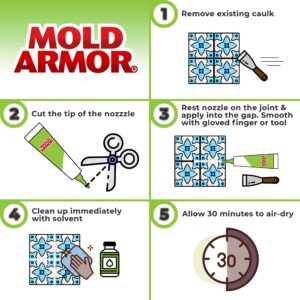 MOLD ARMOR 100% Silicone Mold Free Caulk & Sealant (White), 5.5 Oz.