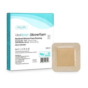 medvancetm silicone - bordered silicone adhesive foam dressing, size 3"x3", (1.8"x1.8" pad), box of 5 dressings