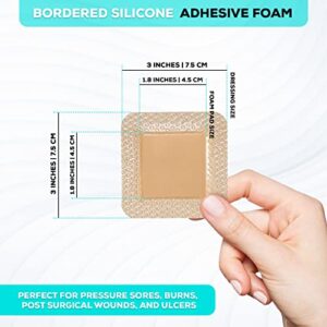 MedVanceTM Silicone - Bordered Silicone Adhesive Foam Dressing, Size 3"x3", (1.8"x1.8" pad), Box of 5 dressings