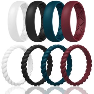 egnaro silicone wedding bands women, inner arc ergonomic breathable design silicone rubber wedding bands rubber rings for women