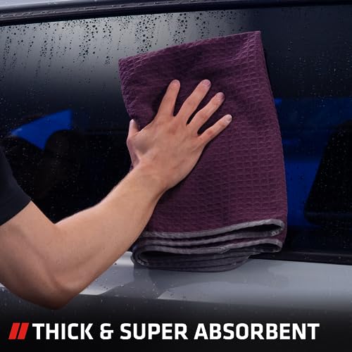 VIKING Microfiber Towel, Waffle Weave Car Drying Towel, Premium, Soft and Super Absorbent, Towel for Car Detailing Kit, Purple, 28 Inch x 36 Inch, 1 Pack