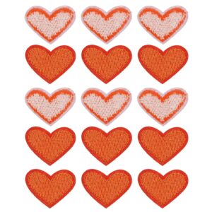 meccanixity heart shaped iron on patches orange embroidered sew on love applique patches for clothing jackets backpack shoes repairing decorations pack of 15