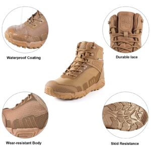 FREE SOLDIER Men's Waterproof Hiking Boots Lightweight Work Boots Military Tactical Boots Durable Combat Boots(Brown, 11 Wide US)