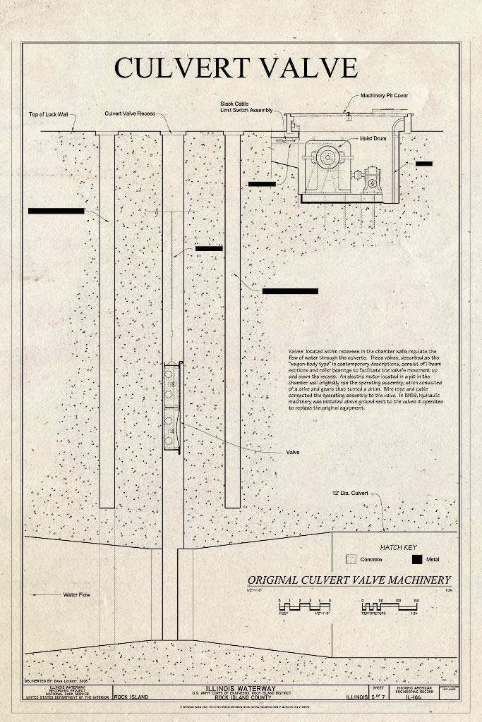 Historic Pictoric : Blueprint Culvert Valve - Illinois Waterway, U.S. Army Corps of Engineers, Rock Island District, Rock Island, Rock Island County, IL 16in x 24in