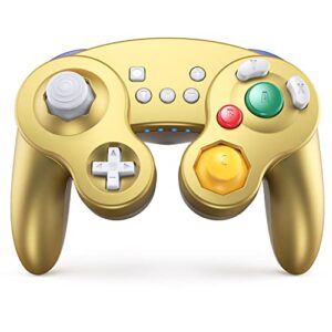 exlene gamecube controller switch, wireless switch pro controller for nintendo switch/lite/pc/android/ios/steam, support wake up, motion, adjustable rumble, turbo & auto turbo (gold)