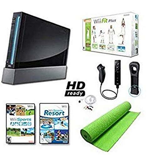 Nintendo Wii Black System HD Ready + Wii Fit Plus, Balance Board Mat Bundle