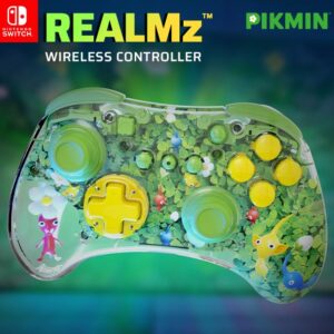 PDP REALMz™ Wireless Nintendo Switch Pro Controller, Customizable LED, 40 Hour Rechargeable Battery Power, 30 Foot Connection, Officially Licensed by Nintendo: Pikmin Clover Patch (Green)