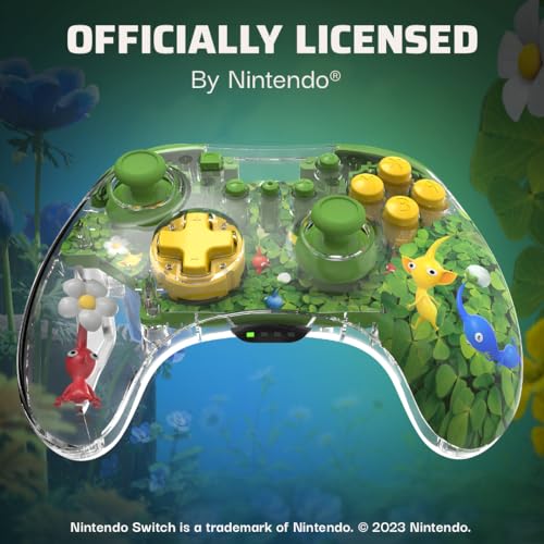 PDP REALMz™ Wireless Nintendo Switch Pro Controller, Customizable LED, 40 Hour Rechargeable Battery Power, 30 Foot Connection, Officially Licensed by Nintendo: Pikmin Clover Patch (Green)