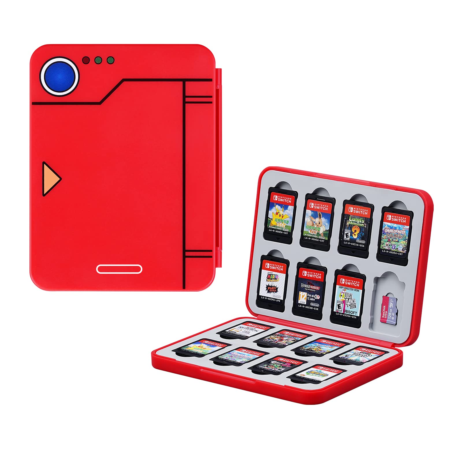 JINGDU Switch Game Case Holder for Switch Game Card, the Slim Switch Game Storage Case with 16 Game Slots and 16 micro SD Card Slots Suitable for Switch, Lite/OLED Games, Red