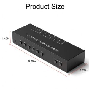 ZUZONG 6 Way RCA to HDMI Converter 1080P/720P RCA Composite CVBS AV Switch to HDMI Converter Adapter Support 4:3/16:9 Switch for Sega Xbox PS1 PS2 PS3 N64 NGC SNES WII VHS VCR Camera DVD