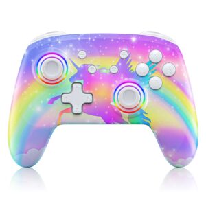 nexigo controller (no deadzone) for switch/switch lite/oled, bluetooth wireless controllers for nintendo switch with vibration, motion, turbo and led light, gift for gamer girls boys (violet unicorn)