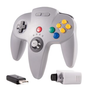 kiwitata wireless n64 controller compatible with switch/lite/oled, 2.4ghz n64 remote wireless switch game joystick controller gamepad for n64 /switch console, raspberry pi, pc windows 7,8,10,11 gray