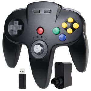 2.4 ghz wireless n64 switch online controller, usb receiver & n64 receiver, compatible with windows pc laptop ios mac raspberry pi, n64 / switch online/nso - (plug and play) (rechargeable) black