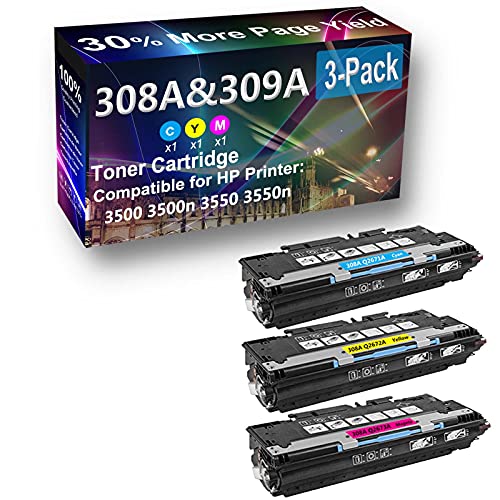 3-Pack (C+Y+M) Compatible High Yield 308A (Q2671A Q2672A Q2673A) Toner Cartridge use for HP?3550n Printer