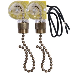 akahttbn ceiling fan light switch zing ear ze-109 two-wire light switch with pull cords for ceiling light fans lamps and wall lights pull chain switch control replacement on-off,2 pcs bronze