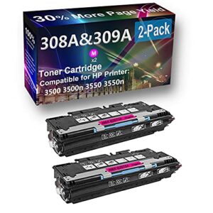 2-pack (magenta) compatible 3550 printer toner cartridge high capacity replacement for hp (q2673a) 308a toner cartridge