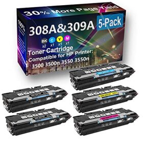 5-pack (2bk+c+y+m) compatible high yield 308a (q2670a q2671a q2672a q2673a) toner cartridge use for hp 3550n printer