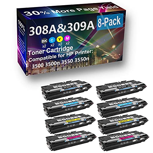 8-Pack (2BK+2C+2Y+2M) Compatible 3550 Printer Toner Cartridge High Capacity Replacement for HP (Q2670A Q2671A Q2672A Q2673A) 308A Toner Cartridge