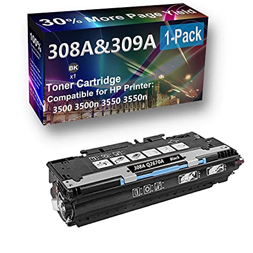 1-Pack (Black) Compatible 3550 Printer Toner Cartridge High Capacity Replacement for HP (Q2670A) 308A Toner Cartridge