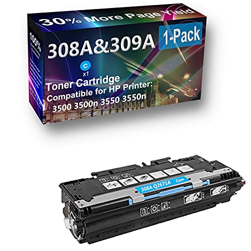 1-Pack (Cyan) Compatible High Capacity 308A (Q2671A) Toner Cartridge use for HP 3500 3500n Printer