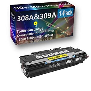 1-pack (yellow) compatible 3550 printer toner cartridge high capacity replacement for hp (q2672a) 308a toner cartridge