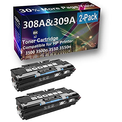 2-Pack (Black) Compatible High Capacity 308A (Q2670A) Toner Cartridge use for HP 3500 3500n Printer