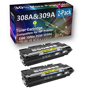 2-pack (yellow) compatible 3550 printer toner cartridge high capacity replacement for hp (q2672a) 308a toner cartridge