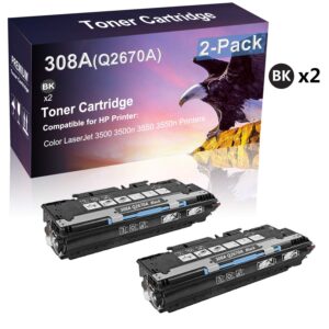 2 pack (black) compatible laser printer toner cartridge replacement for hp 308a | q2670a printer cartridge use for hp color laserjet 3500 3500n 3550 3550n printer