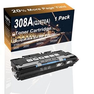 1-pack (black) compatible printer toner (high yield) replacement for hp 308a q2670a laser toner cartridge use for hp 3700dn 3550n 3500n printer