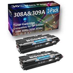 2-pack (cyan) compatible 3550 printer toner cartridge high capacity replacement for hp (q2671a) 308a toner cartridge