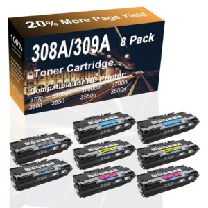 8-pack (2bk+2c+2y+2m) compatible 3700dtn 3500 3550 printer toner cartridge (high capacity) replacement for hp 308a/ 309a (q2670a q2671a q2672a q2673a) laser printer toner cartridge