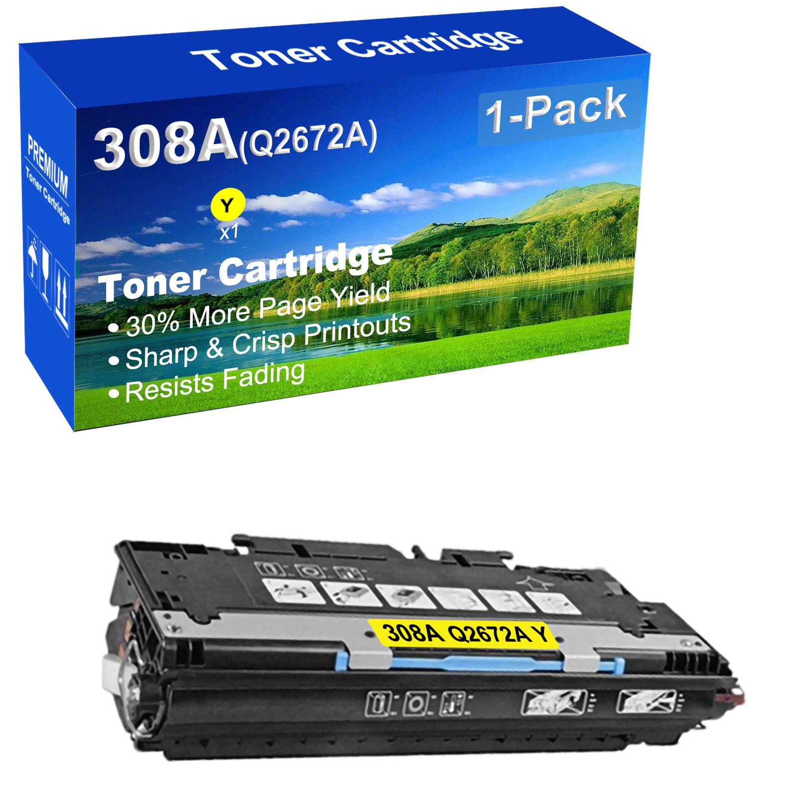 1-Pack (Yellow) Compatible High Capacity 308A 309A (Q2672A) Toner Cartridge use for HP 3500 3500n 3550 3550n Printer