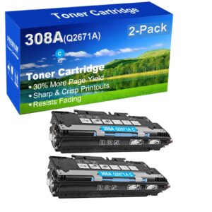 2-pack (cyan) compatible 3500 3500n 3550 3550n printer toner cartridge high capacity replacement for hp (q2671a) 308a 309a toner cartridge