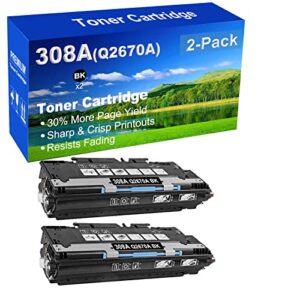 2-pack (black) compatible high yield 308a (q2670a) laser printer toner cartridge use for hp 3700, 3700dn, 3700dtn, 3700n printer