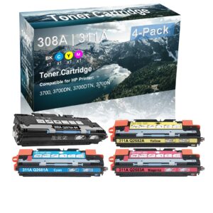 4-pack (bk+c+y+m) compatible high yield 308a 311a | q2670a q2681a q2682a q2683a laser printer toner cartridge use for hp 2500l 2500n printer