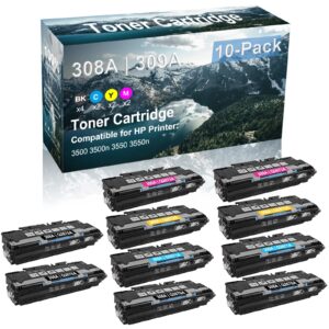 10-pack (4bk+2c+2y+2m) compatible high capacity 308a 309a | q2670a q2671a q2672a q2673a toner cartridge use for hp 3500 3500n 3550 3550n printer