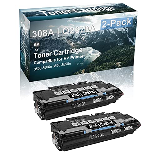 2-Pack (Black) Compatible 3500 3500n 3550 3550n Printer Toner Cartridge High Capacity Replacement for HP 308A | Q2670A Toner Cartridge