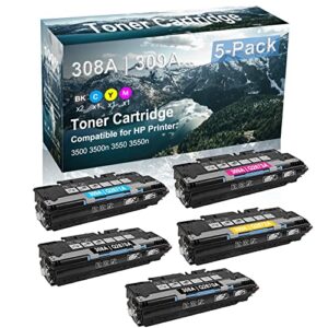 5-pack (2bk+c+y+m) compatible high capacity 308a 309a | q2670a q2671a q2672a q2673a toner cartridge use for hp 3500 3500n 3550 3550n printer